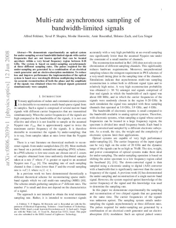 (PDF) Multi-rate asynchronous sampling of bandwidth-limited signals
