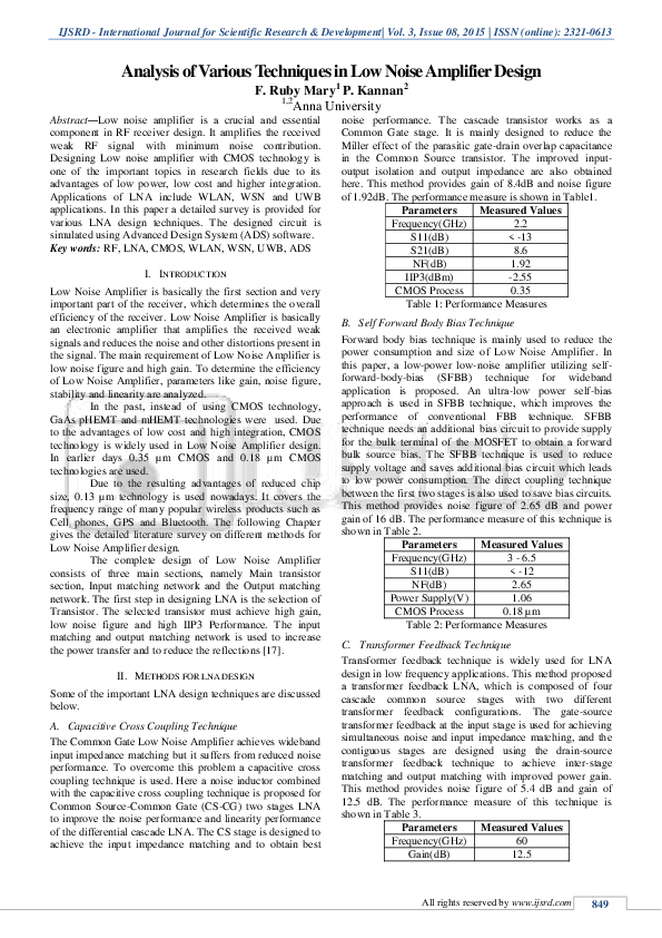 (PDF) Analysis of various techniques in low noise amplifier design