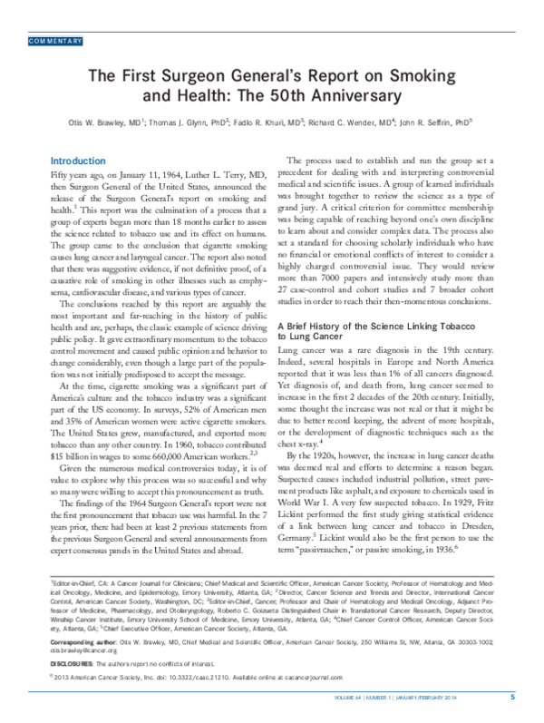 (PDF) The first surgeon general's report on smoking and health: The ...