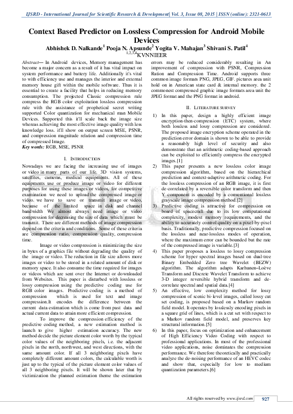 Pdf Context Based Predictor On Lossless Compression For Android