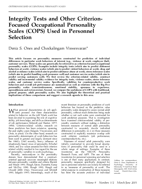 (PDF) Integrity Tests and Other Criterion-Focused Occupational ...