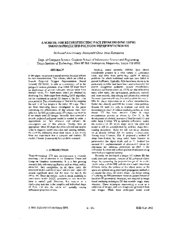 Pdf A Scheme For Reconstructing Face From Shading Using Smooth Projected Polygon Representation Nn