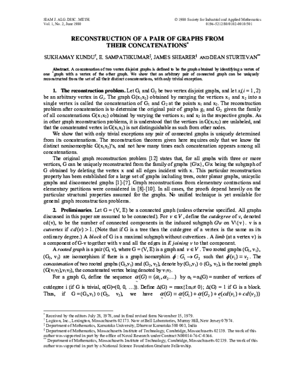 Pdf Reconstruction Of A Pair Of Graphs From Their Concatenations