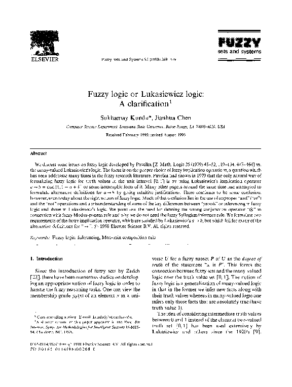 (PDF) Fuzzy logic or Lukasiewicz logic: A clarification