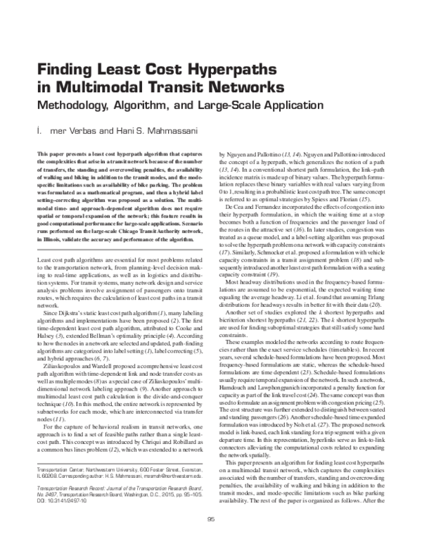 (PDF) Finding least cost hyperpaths in multi-modal transit networks: Methodology, algorithm and ...