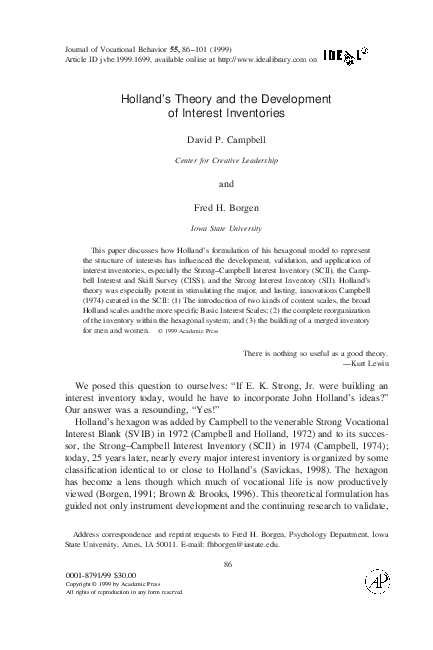 (PDF) Holland's Theory and the Development of Interest Inventories