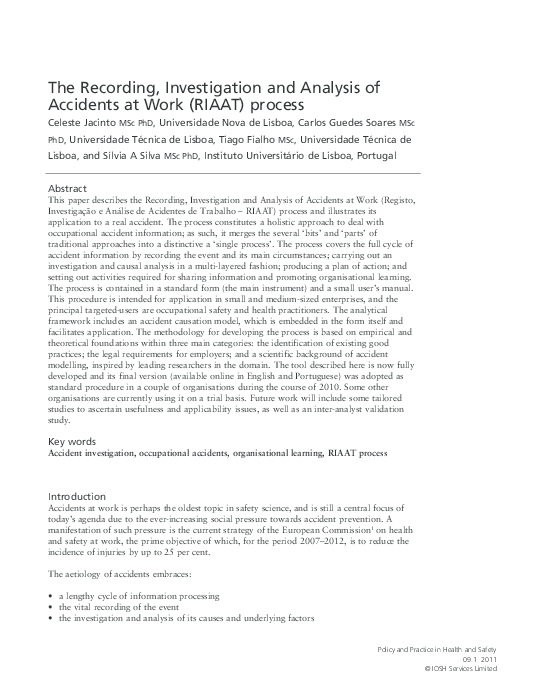 (PDF) The Recording, Investigation and Analysis of Accidents at Work ...