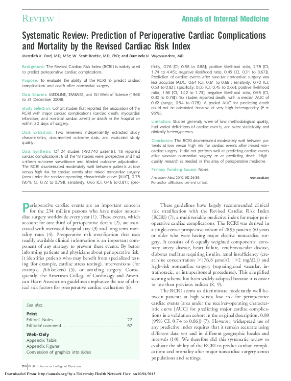 (PDF) Systematic Review: Prediction of Perioperative Cardiac ...