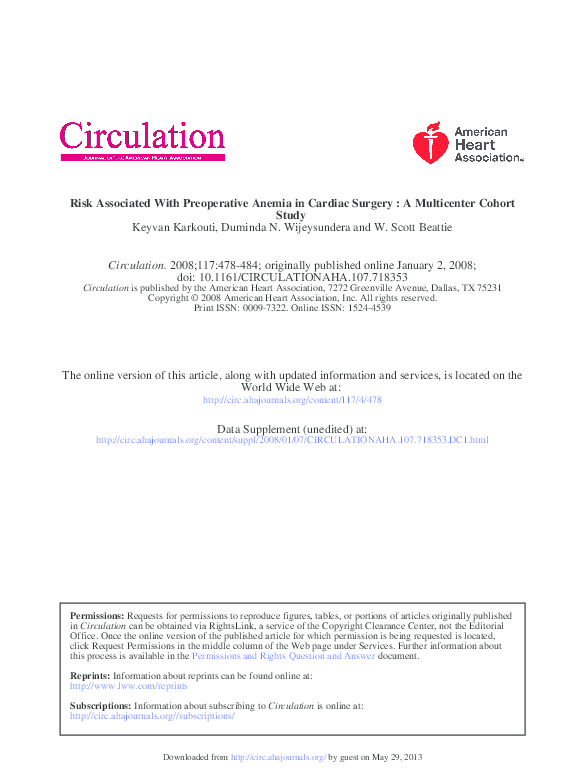 (PDF) Risk Associated With Preoperative Anemia in Cardiac Surgery: A ...