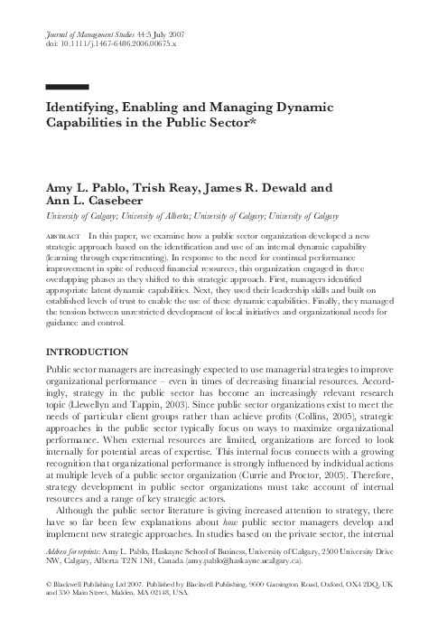 (PDF) Identifying, Enabling and Managing Dynamic Capabilities in the Public Sector
