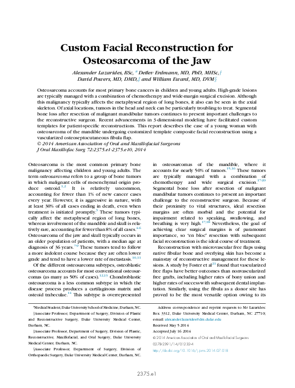 (PDF) Custom Facial Reconstruction for Osteosarcoma of the Jaw ...