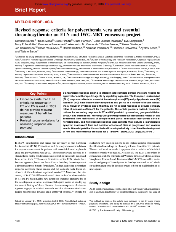 (PDF) Revised response criteria for polycythemia vera and essential ...