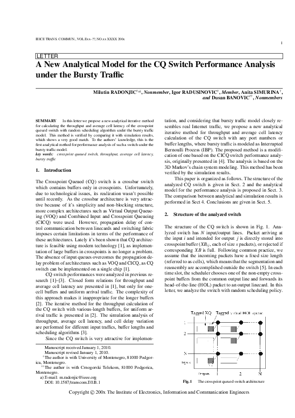 Pdf A New Analytical Model For The Cq Switch Performance Analysis Under The Bursty Traffic