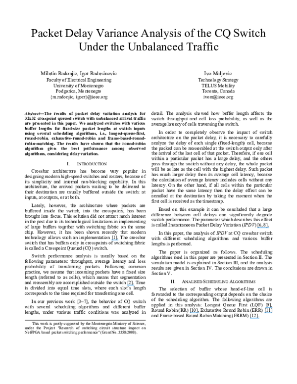 (PDF) Packet delay variance analysis of the CQ switch under the ...