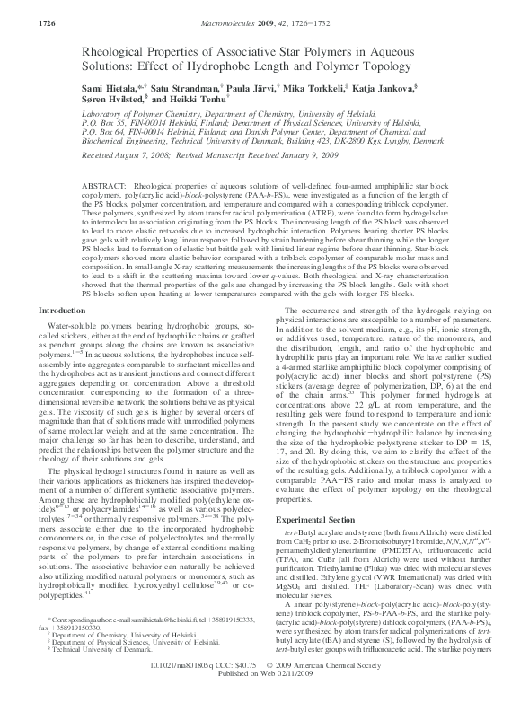 (PDF) Rheological Properties of Associative Star Polymers in Aqueous ...