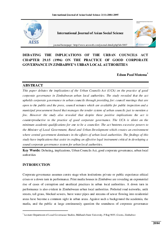 (PDF) DEBATING THE IMPLICATIONS OF THE URBAN COUNCILS ACT CHAPTER 29.15 (1996) ON THE PRACTICE ...