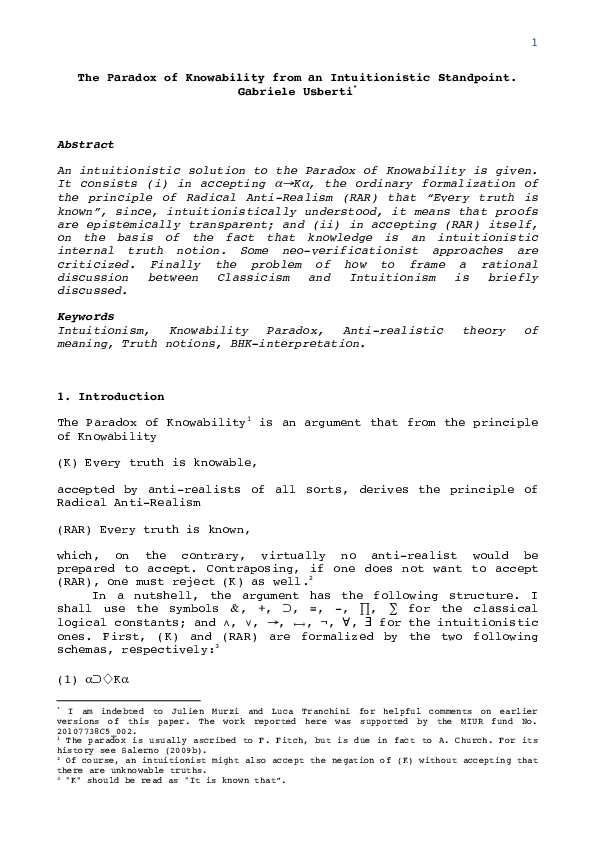 The Paradox of Knowability from an Intuitionistic Standpoint