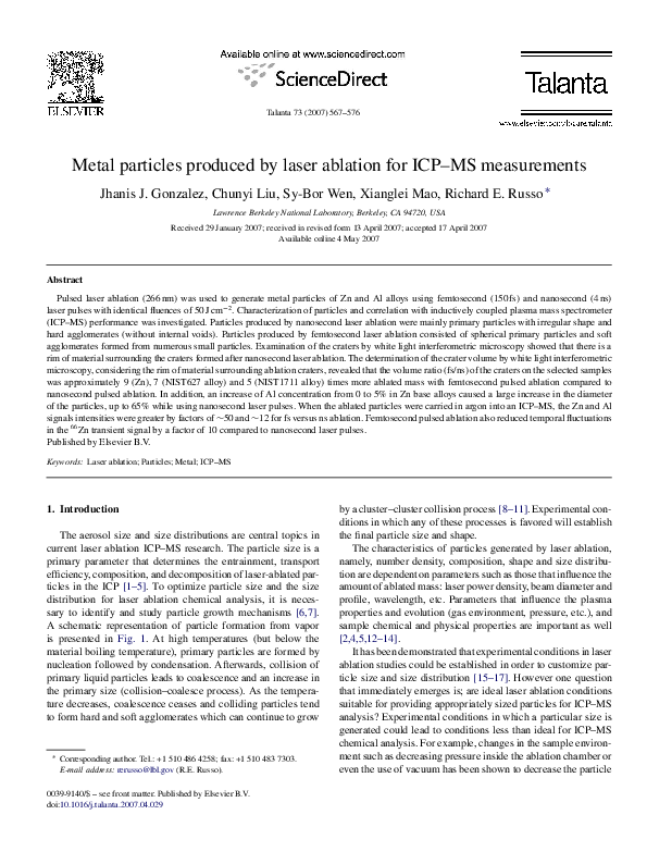 (PDF) Metal particles produced by laser ablation for ICP–MS measurements