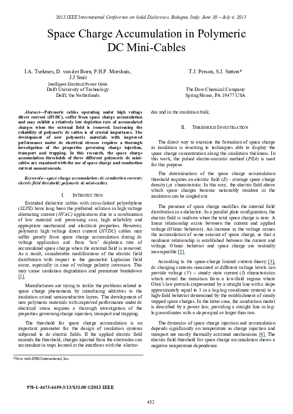 (PDF) Space charge accumulation in polymeric DC mini-cables | Peter Morshuis and Alex Tsekmes ...