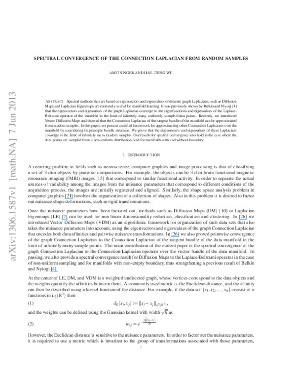 Pdf Spectral Convergence Of Connection Laplacians