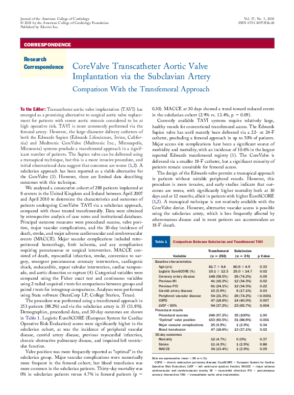 (PDF) CoreValve transcatheter aortic valve implantation via the ...