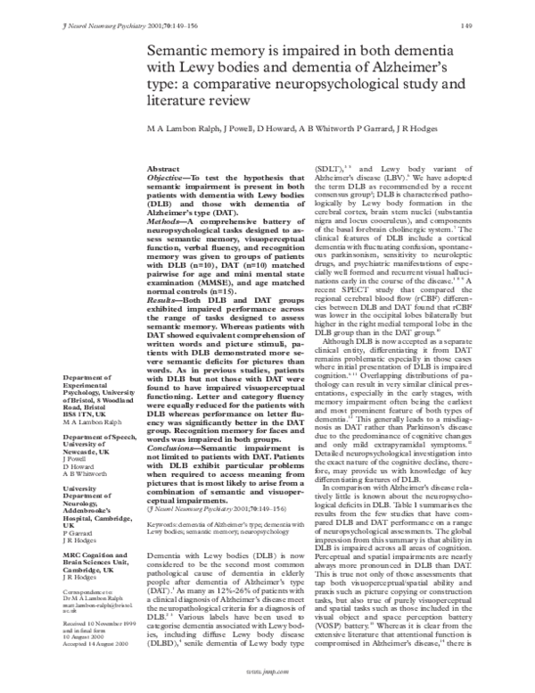 (PDF) Semantic memory is impaired in both dementia with Lewy bodies and ...