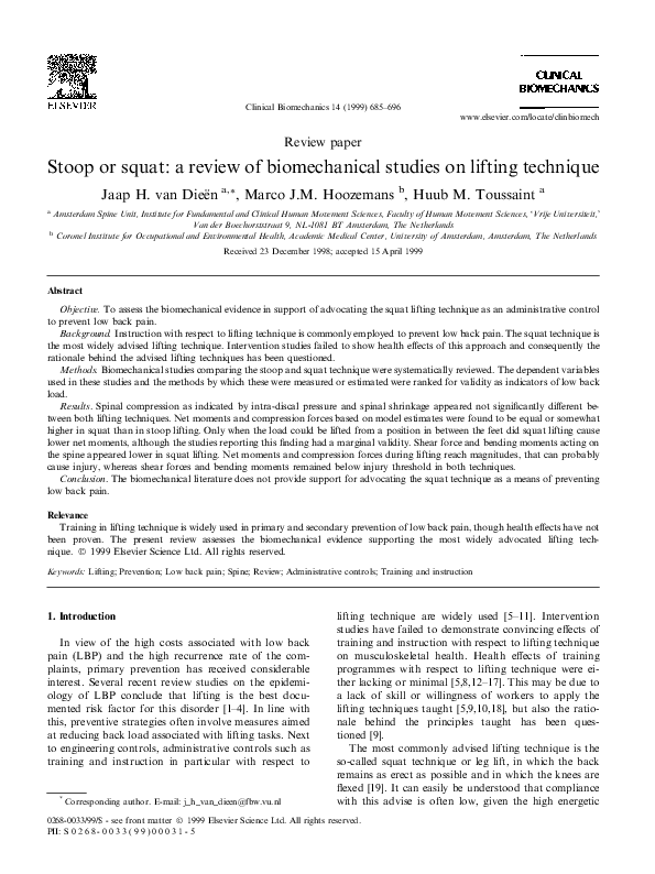 (PDF) Stoop or squat: a review of biomechanical studies on lifting ...