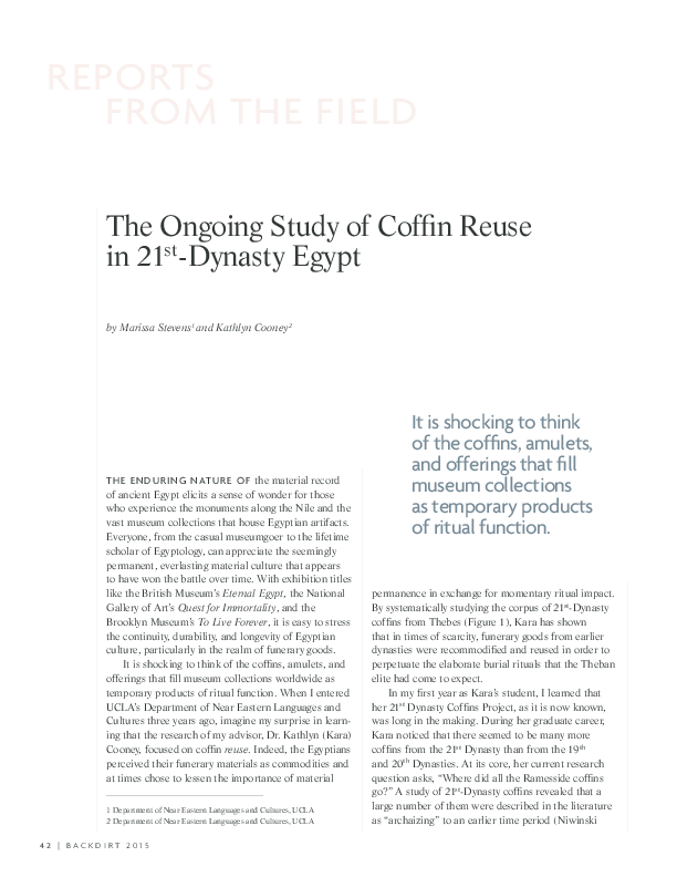 (PDF) Stevens, Marissa and Kathlyn Cooney, “The Ongoing Study of Coffin ...