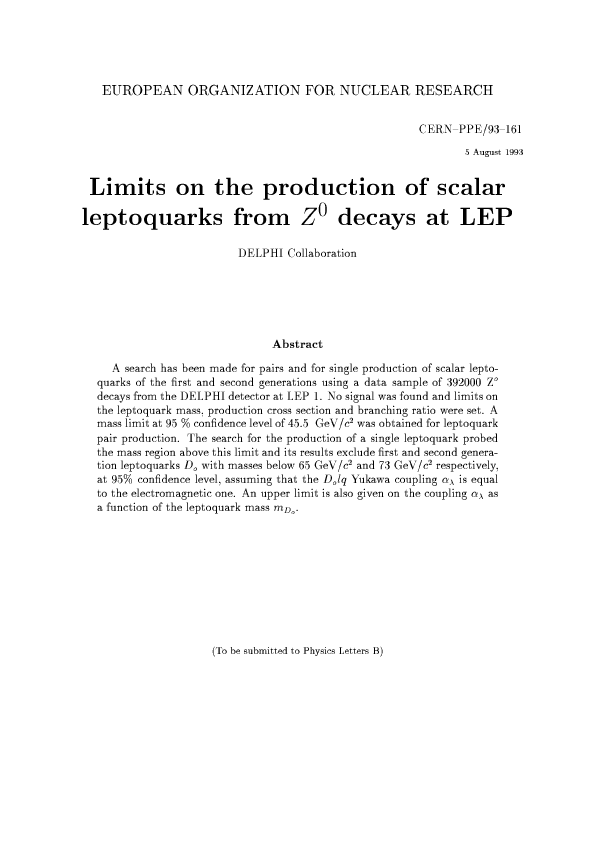 (PDF) Limits on the production of scalar leptoquarks from Z0 decays at LEP