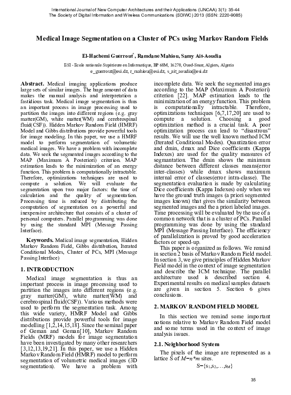 (PDF) Medical Image Segmentation on a Cluster of PCs using Markov Random Fields