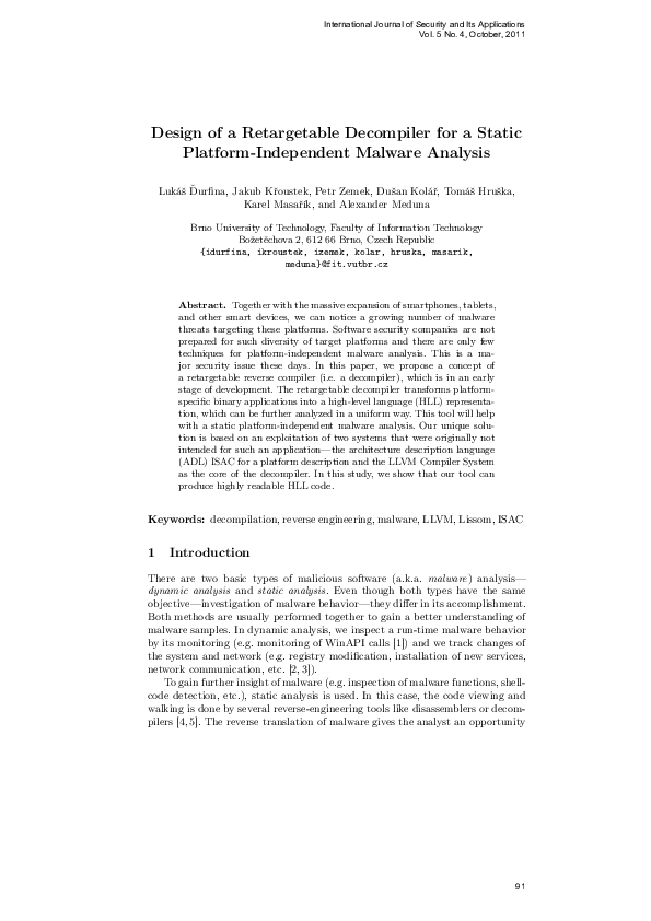 Pdf Design Of A Retargetable Decompiler For A Static Platform
