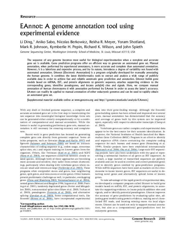 (PDF) EAnnot: A genome annotation tool using experimental evidence