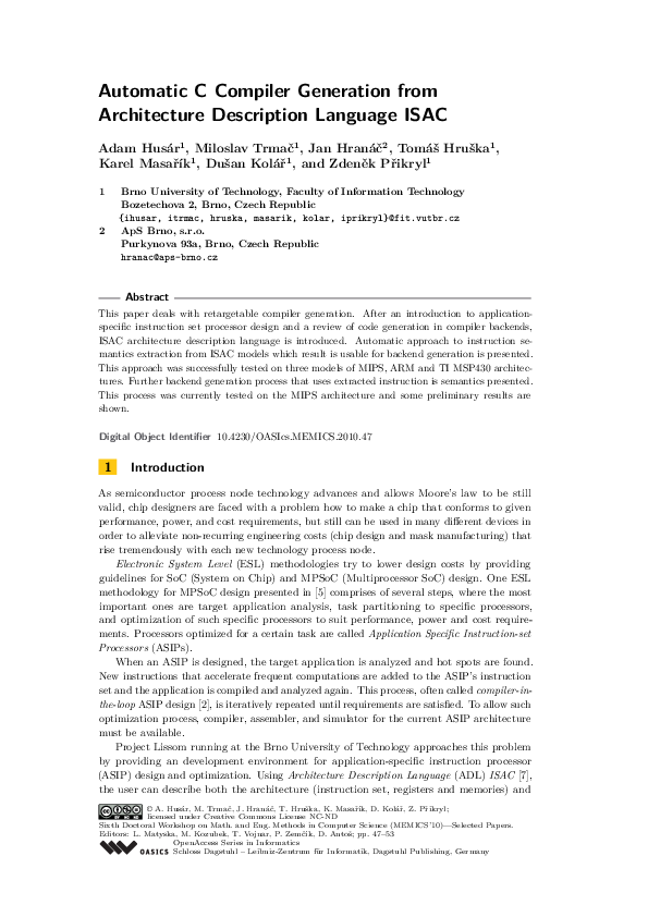 (PDF) Automatic C Compiler Generation from Architecture Description ...