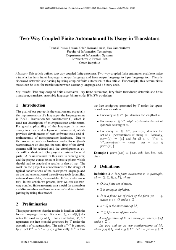 (PDF) Two-way coupled finite automata and its usage in translators