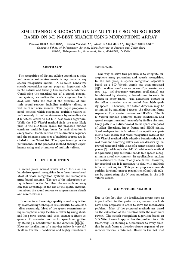Pdf Simultaneous Recognition Of Multiple Sound Sources Based On 3 D N Best Search Using