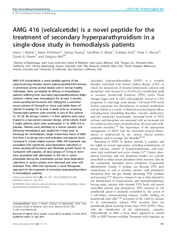 (PDF) AMG 416 (velcalcetide) is a novel peptide for the treatment of ...