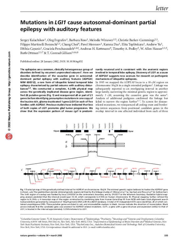 (PDF) Mutations in LGI1 cause autosomal-dominant partial epilepsy with auditory features