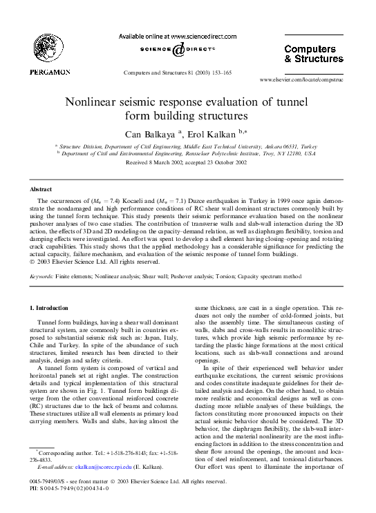 (PDF) Nonlinear seismic response evaluation of tunnel form building structures