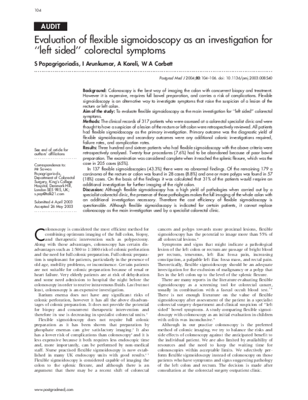 (PDF) Evaluation of flexible sigmoidoscopy as an investigation for ...