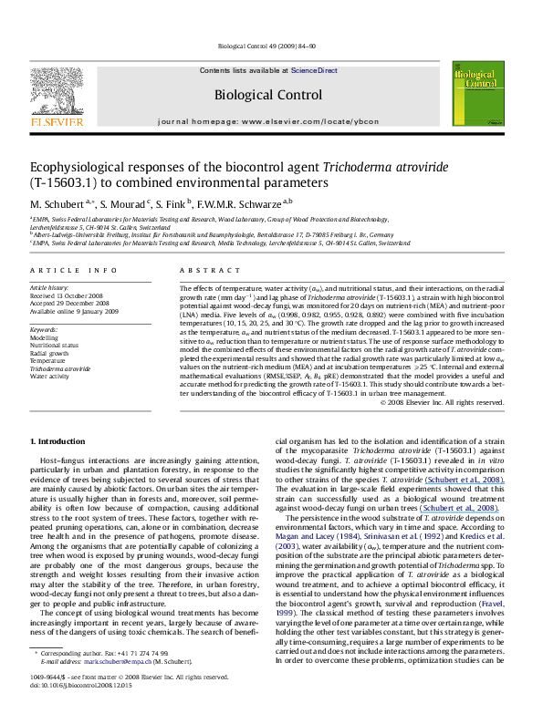 (PDF) Ecophysiological responses of the biocontrol agent Trichoderma atroviride (T-15603.1) to ...