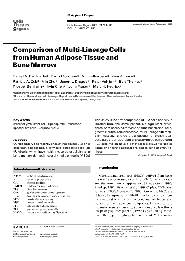 (PDF) Comparison of Multi-Lineage Cells from Human Adipose Tissue and Bone Marrow