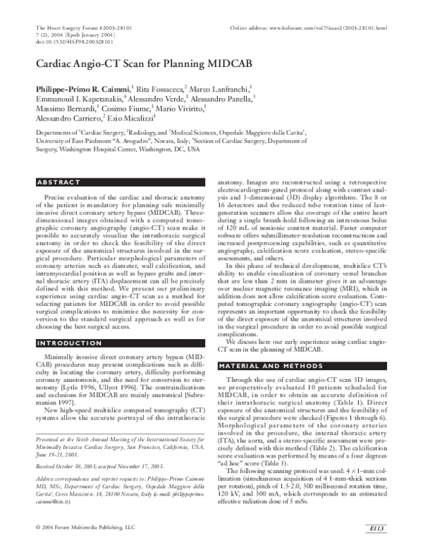 (PDF) Cardiac Angio-CT Scan for Planning MIDCAB