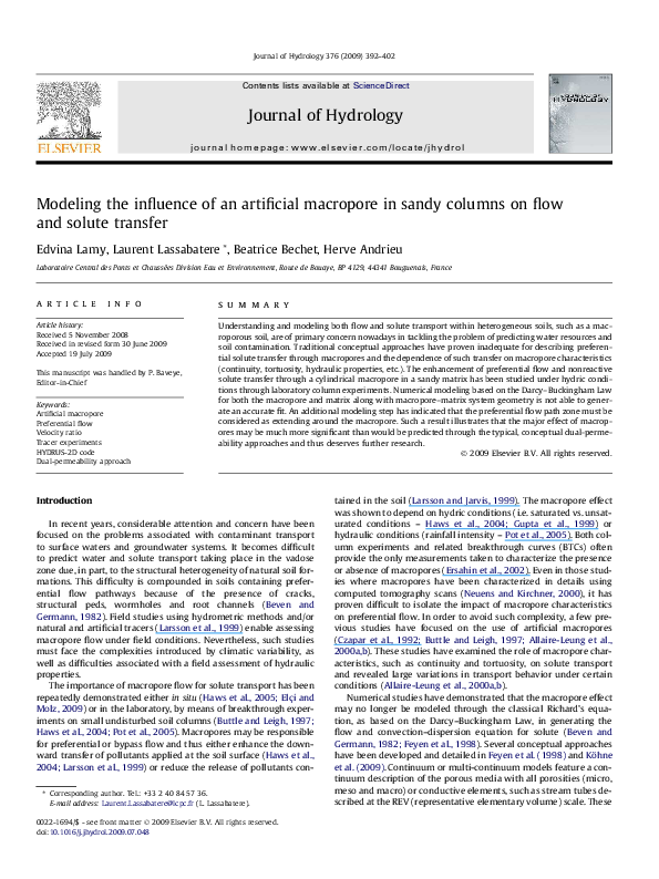 (PDF) Modeling the influence of an artificial macropore in sandy ...