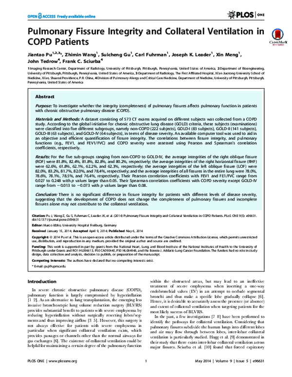 (PDF) Pulmonary Fissure Integrity and Collateral Ventilation in COPD ...