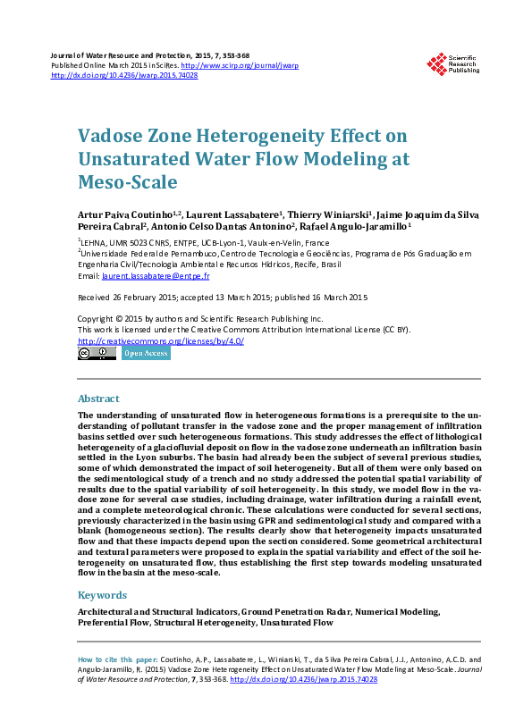 (PDF) Vadose Zone Heterogeneity Effect on Unsaturated Water Flow Modeling at Meso-Scale