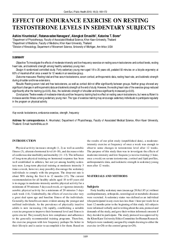 (PDF) Effect of endurance exercise on resting testosterone levels in ...
