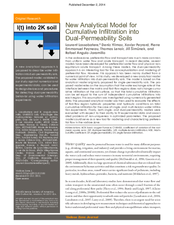 (PDF) New Analytical Model for Cumulative Infiltration into Dual ...