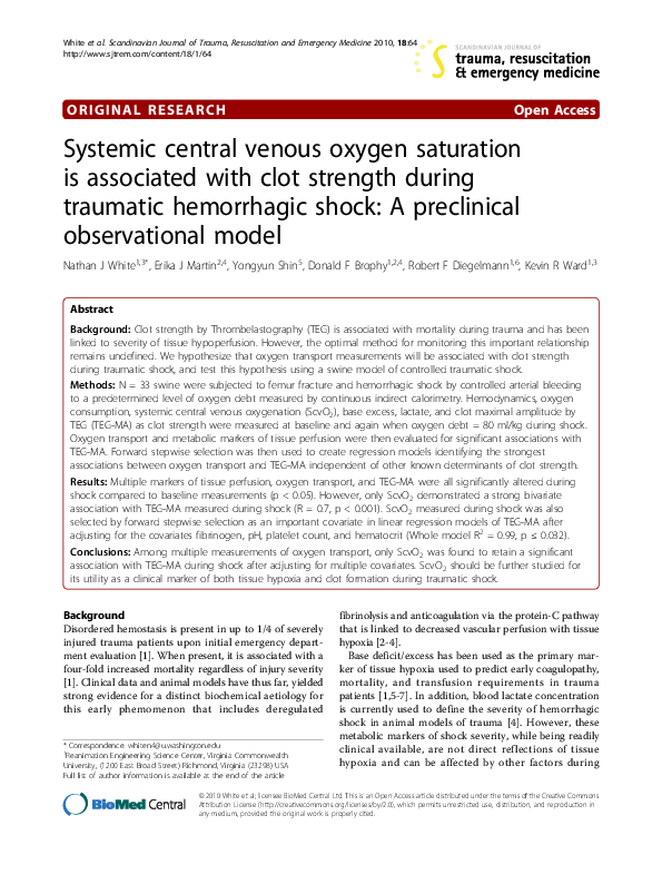 (PDF) Systemic central venous oxygen saturation is associated with clot ...