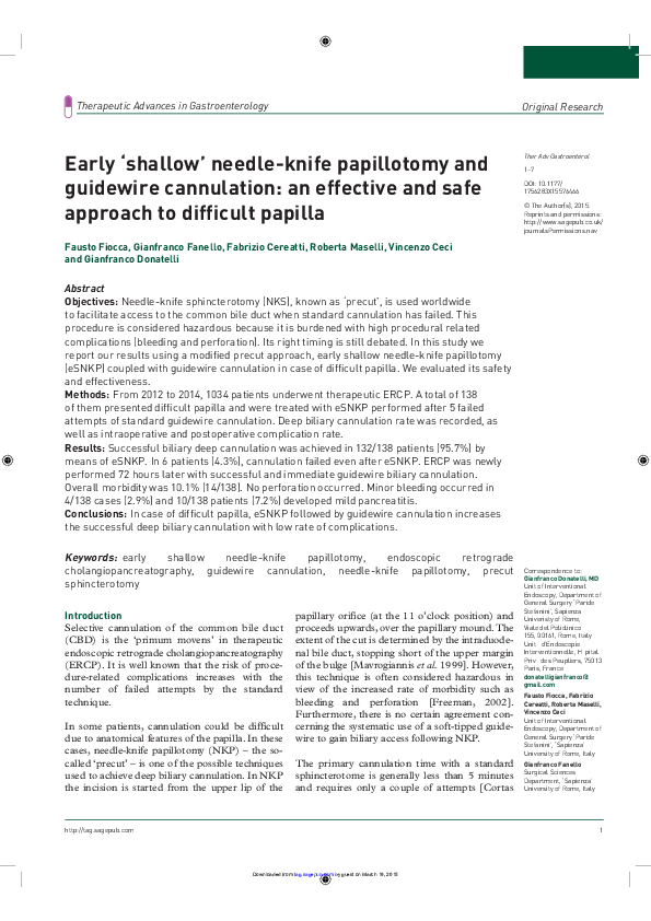 (PDF) Early 'shallow' needle-knife papillotomy and guidewire ...