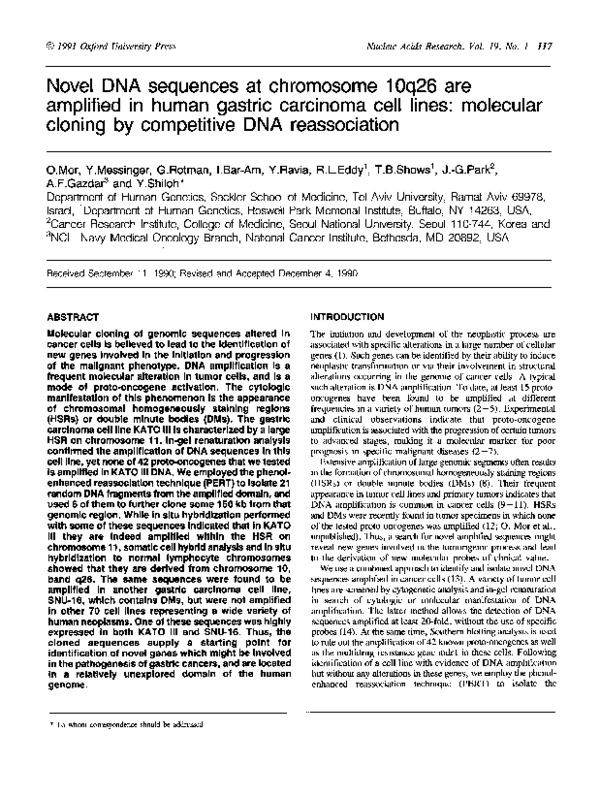 (PDF) Novel DNA sequences at chromosome 10q26 are amplified in human ...